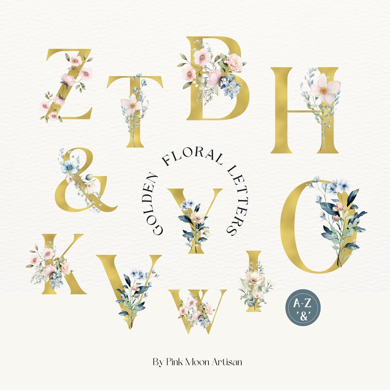 Gold Alphabet Clipart Floral Gold Alphabet Gold Letter - Etsy