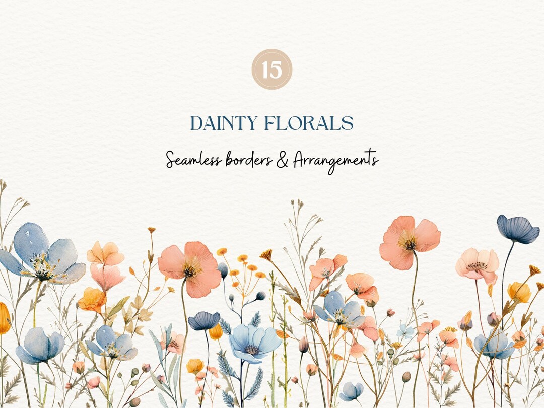 Dainty Florals Border Set | Watercolor Floral Clipart | Wildflowers ...