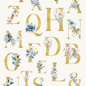 Gold Alphabet Clipart | Floral Gold Alphabet | Gold Letter | Floral ...