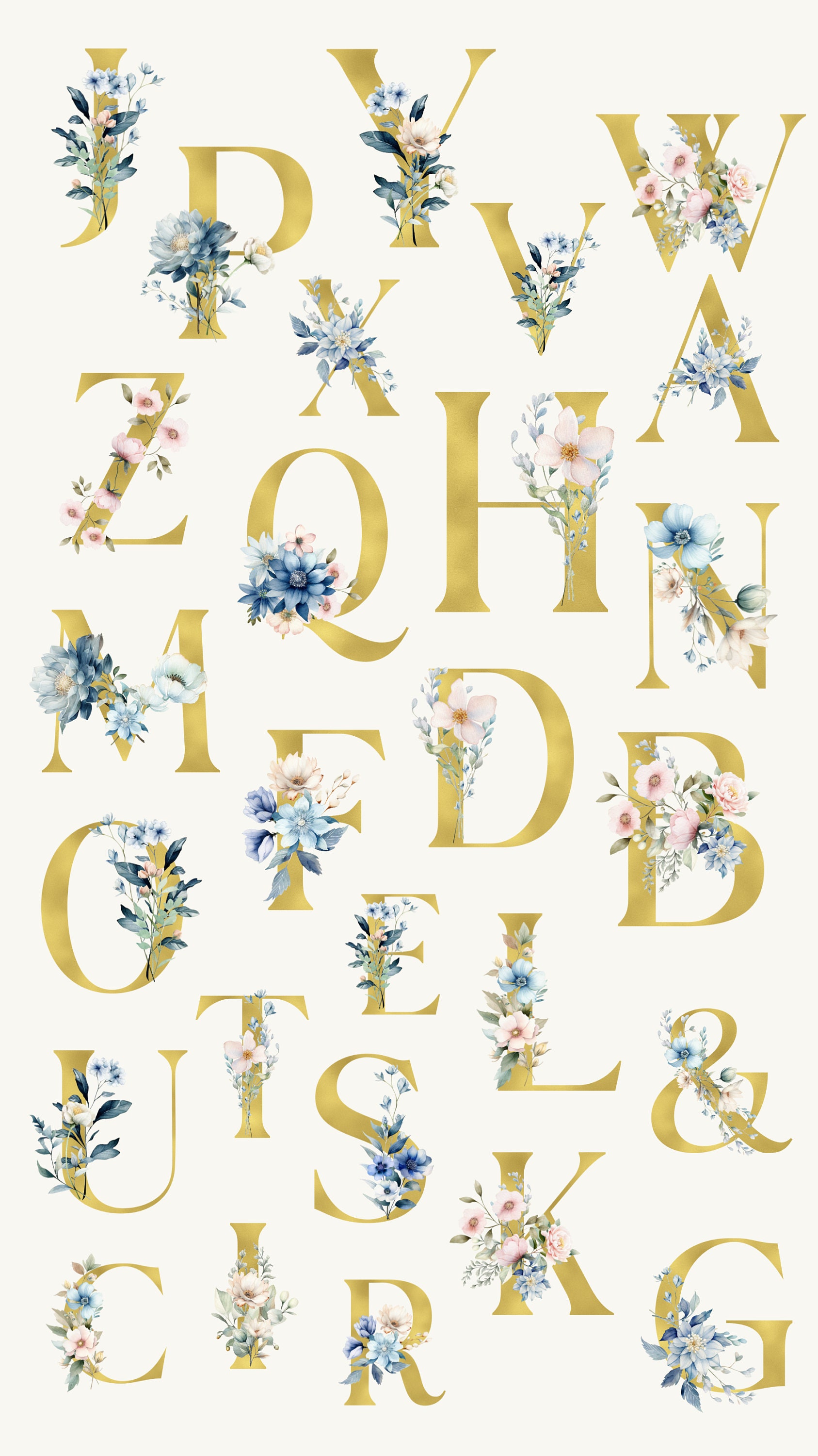 Gold Alphabet Clipart Floral Gold Alphabet Gold Letter - Etsy