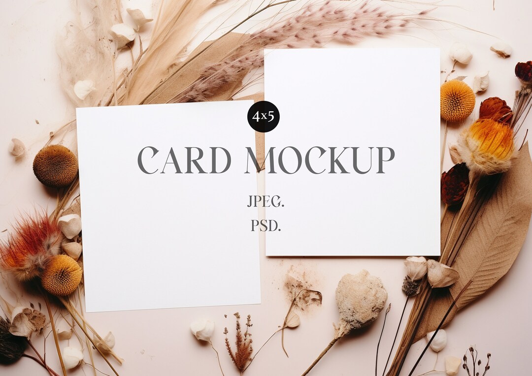 4x5 Card Mockup | Two Cards Mockup | Boho Rustic Stationery Mockup ...