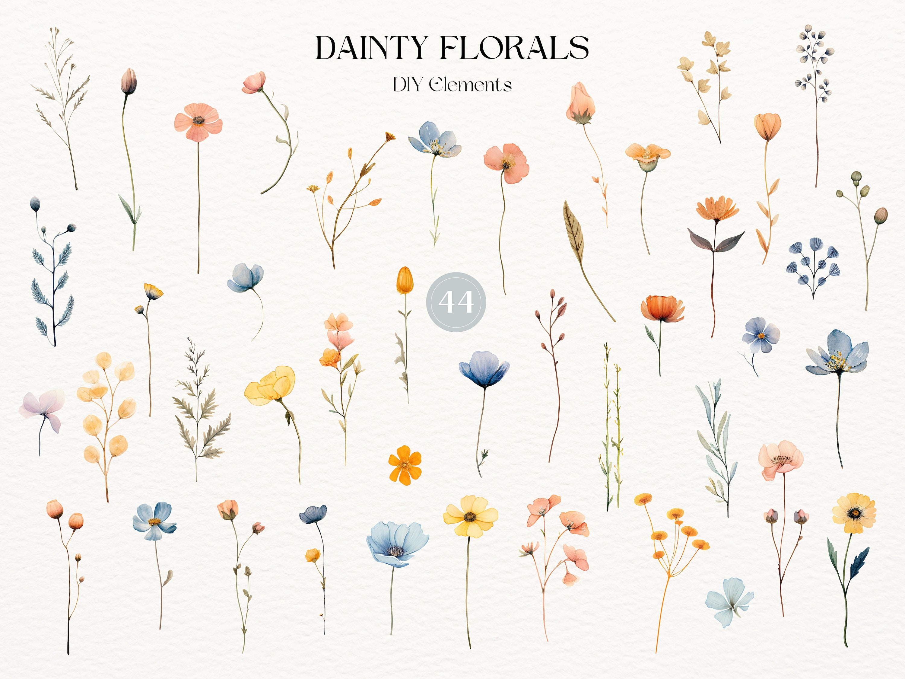 Dainty Florals Watercolor Clipart Set DIY Floral Elements, Flower ...