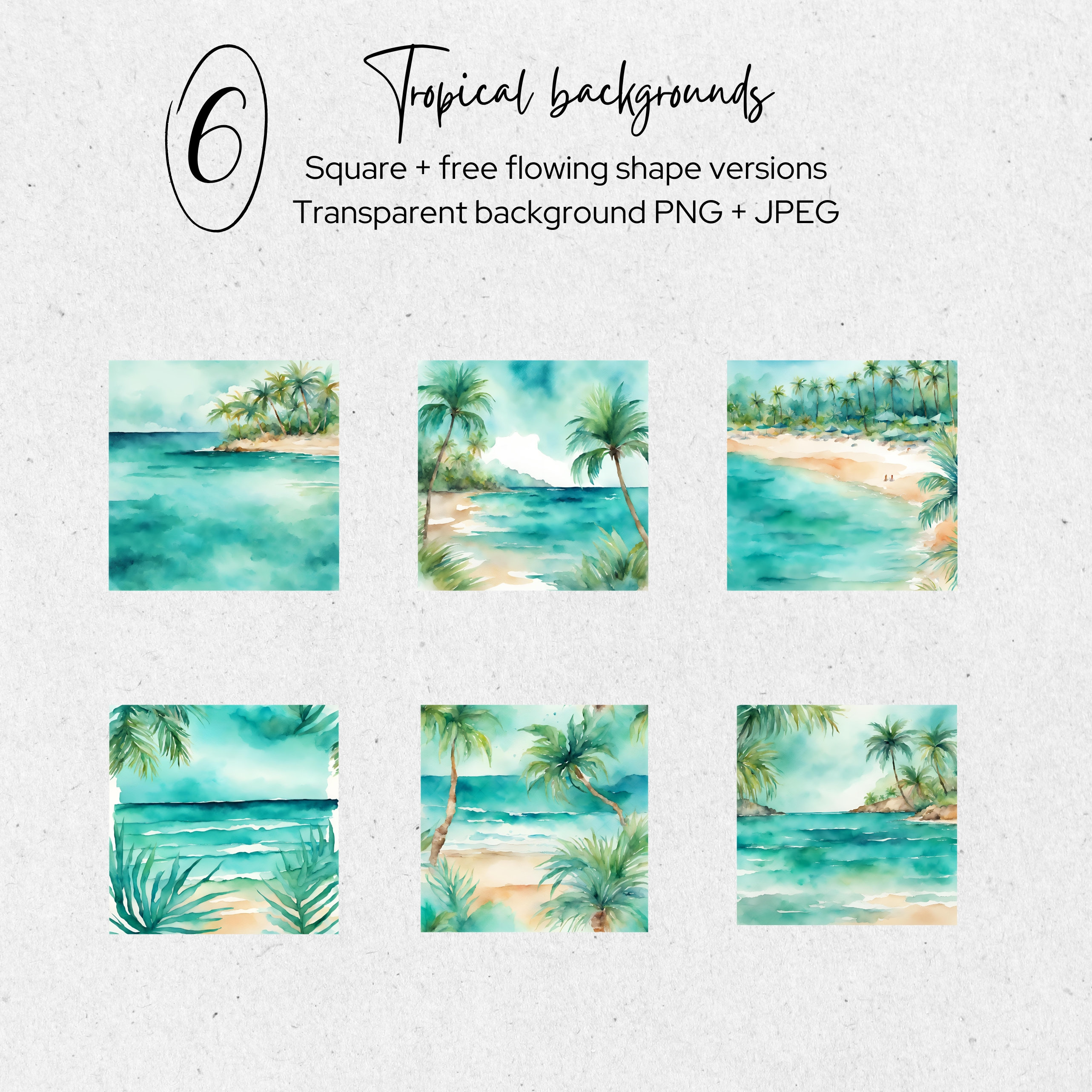6 Tropical Beach Backgrounds | Beach Landscapes Watercolor Clipart ...