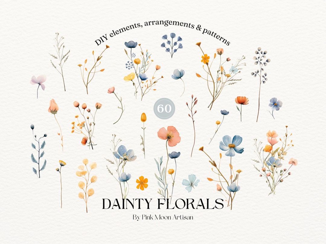 Dainty Florals Watercolor Clipart Set | DIY Floral Elements, Flower ...