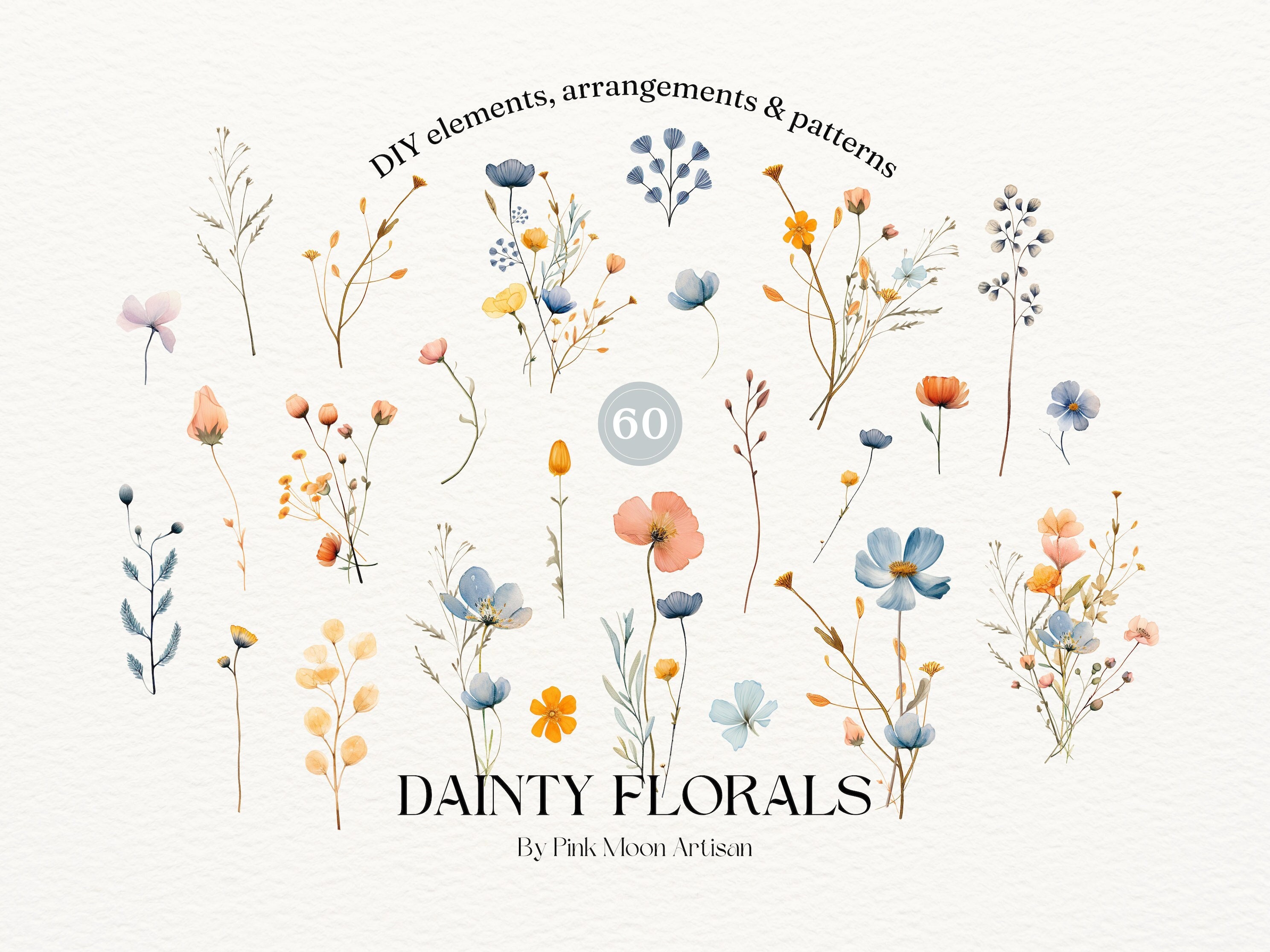 Dainty Florals Watercolor Clipart Set DIY Floral Elements, Flower ...