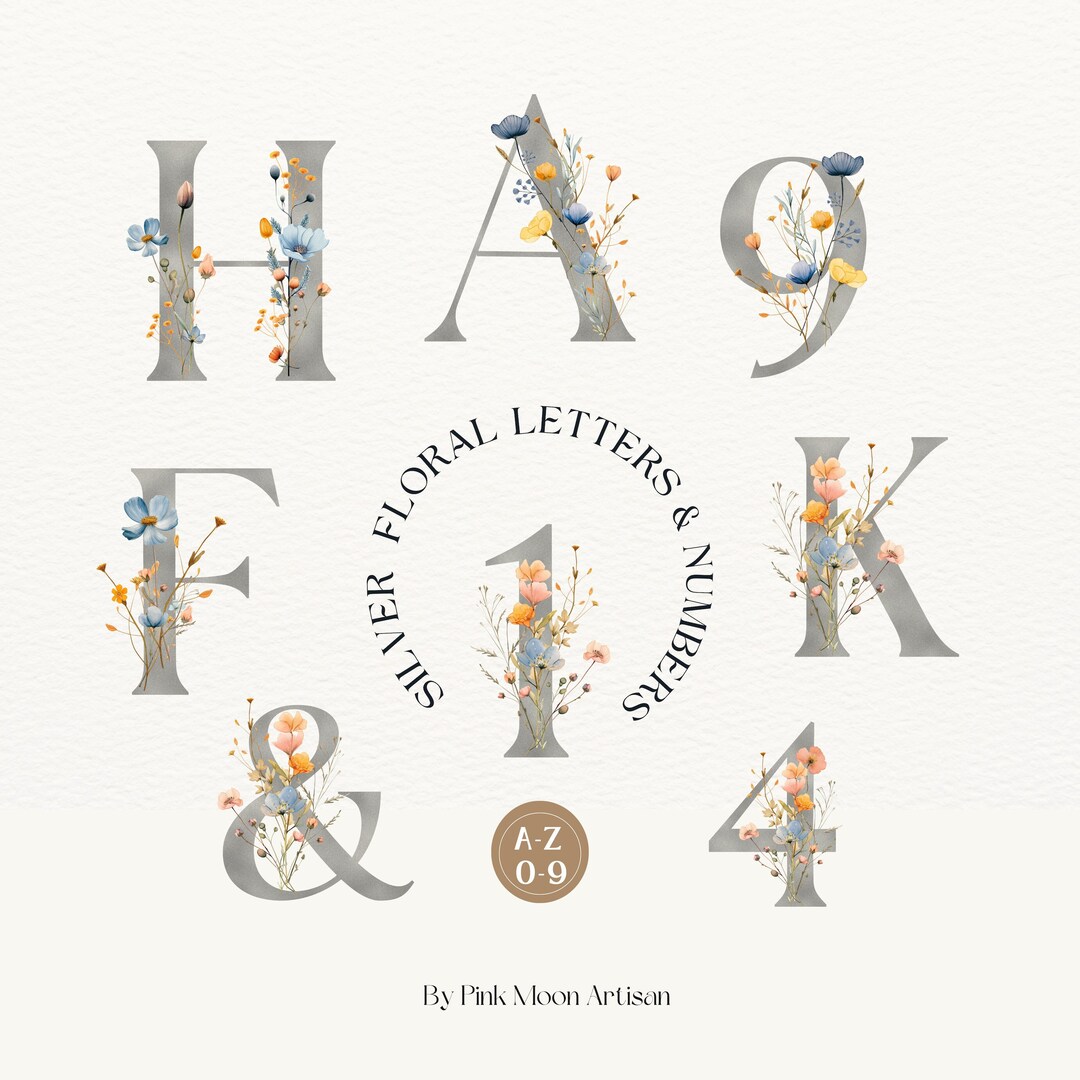 Silver Alphabet Clipart | Floral Silver Alphabet | Silver Letter ...