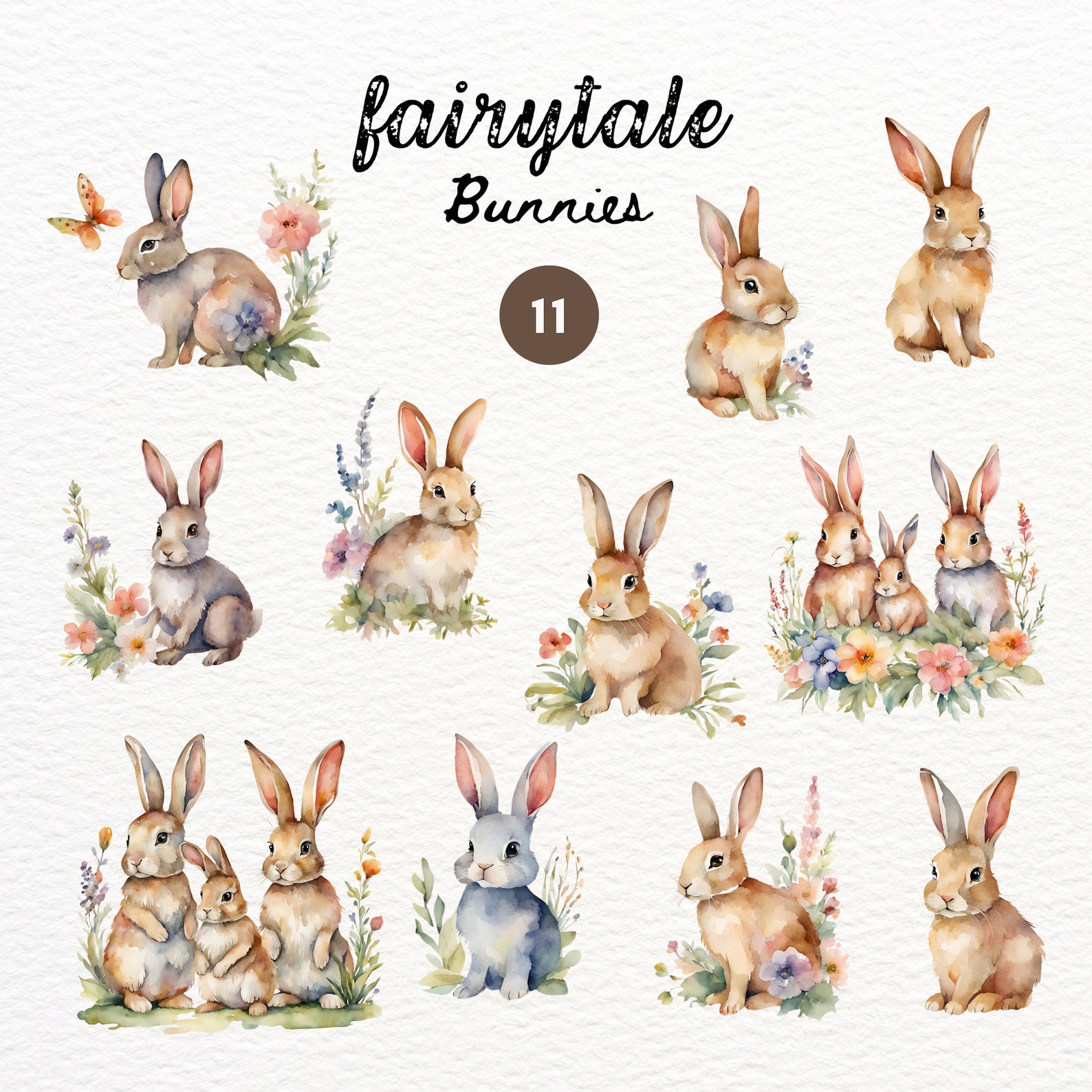 Bunnies Clipart Clipart Set | DIY Floral Bunnies Elements, Children ...