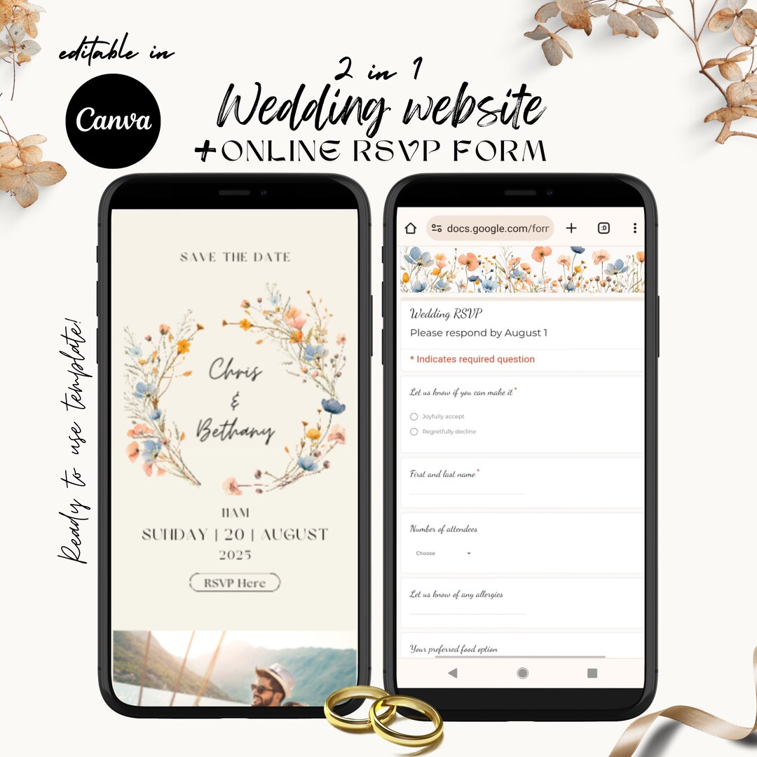 Floral Wedding Invitation Website + RSVP Form | RSVP Registration ...