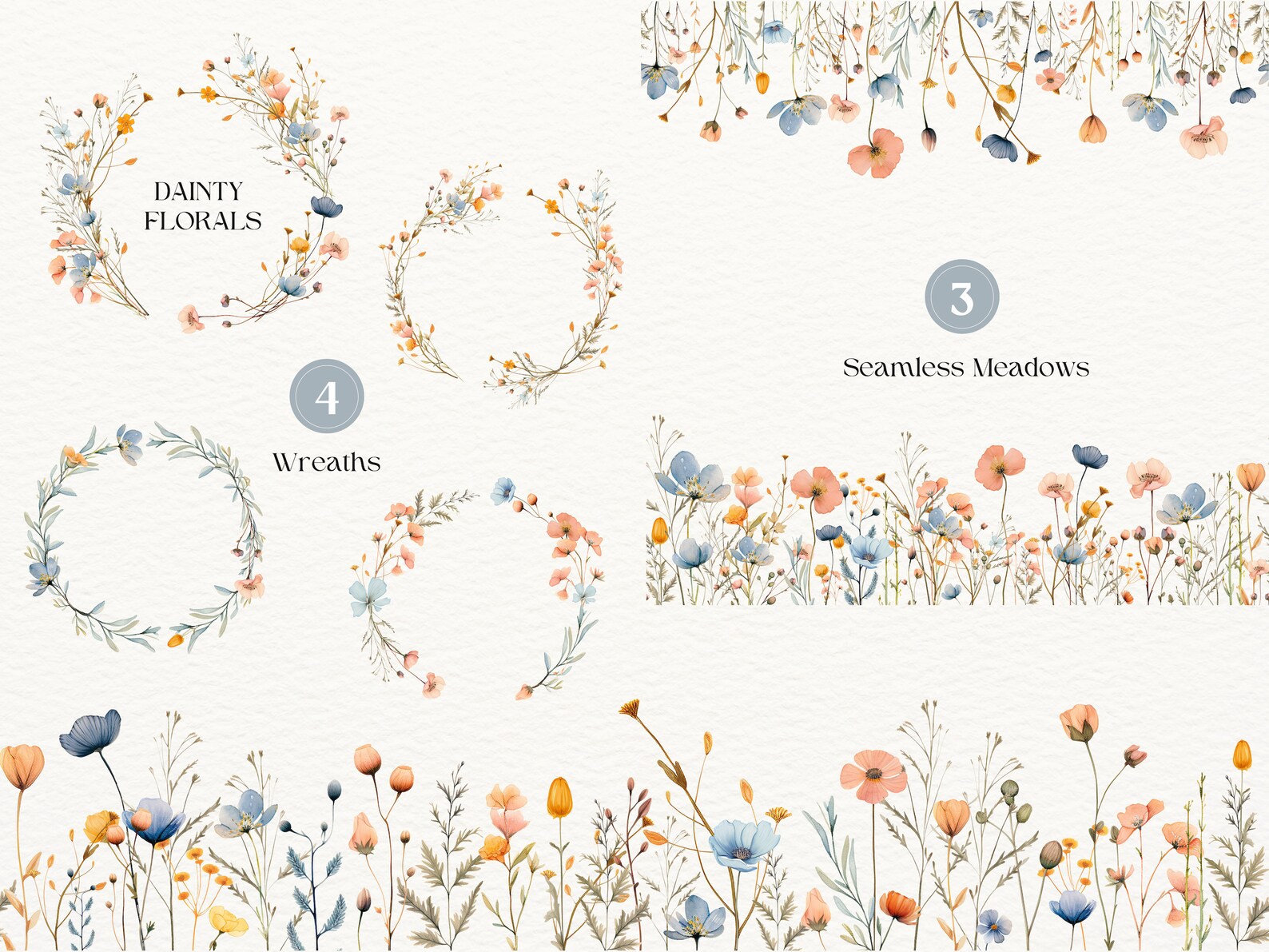 Floral Watercolor Clipart Bundle Floral Borders, Arrangements, Patterns ...