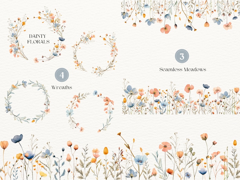 Floral Watercolor Clipart Bundle Floral Borders, Arrangements, Patterns ...