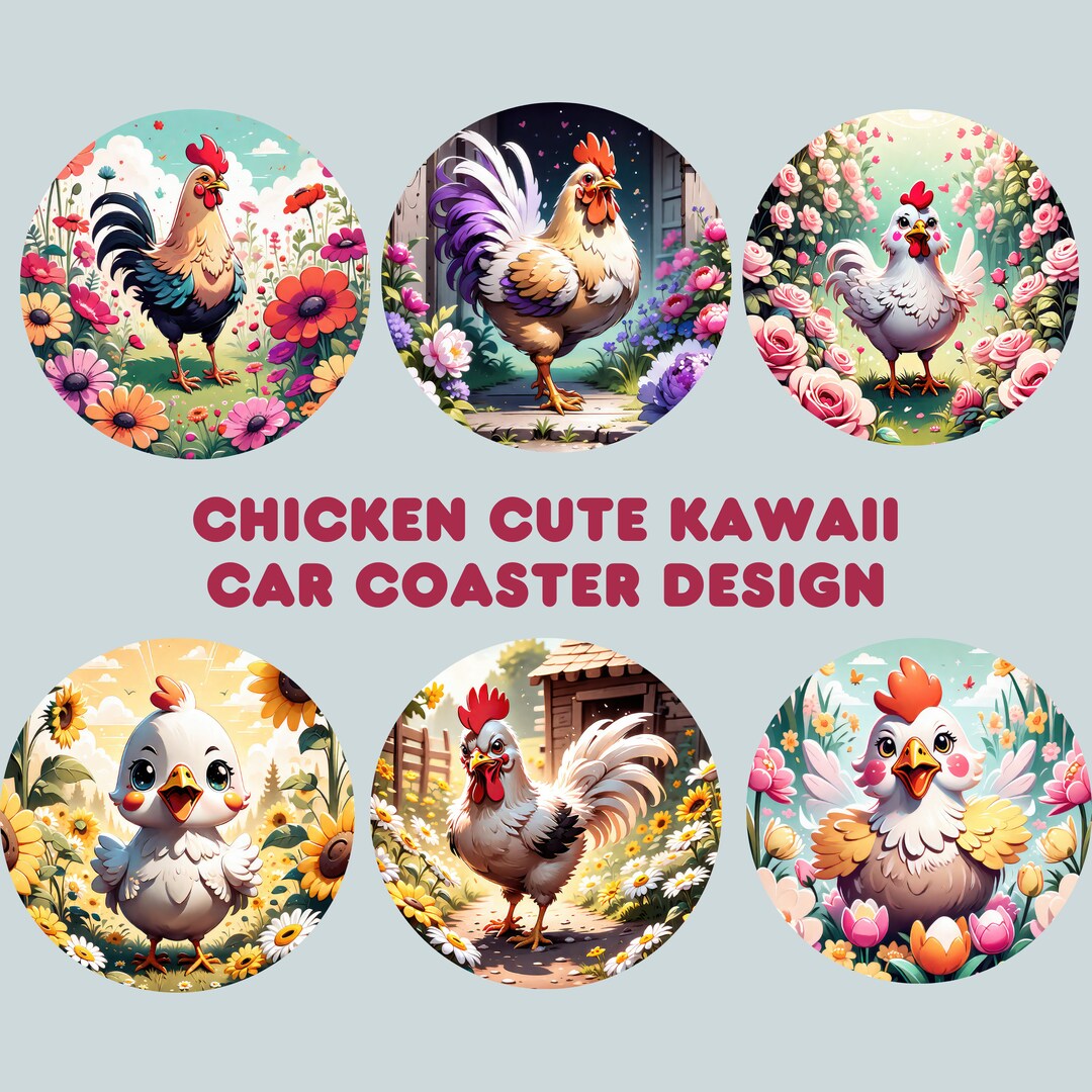 Cute Chicken Car Coaster Sublimation, Kawaii Chicken Car Coaster PNG ...