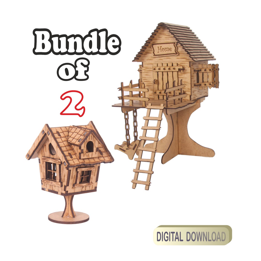 Laser Cut Wooden Tree Houses Bundle of 2 Wooden Houses Dxf,svg,ai,cdr ...