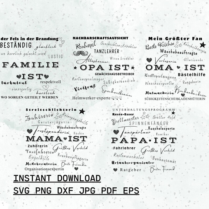 Plotterdatei Papa, Mama, Opa, Oma und Familie - svg png dxf jpg pdf eps - Etsy.de