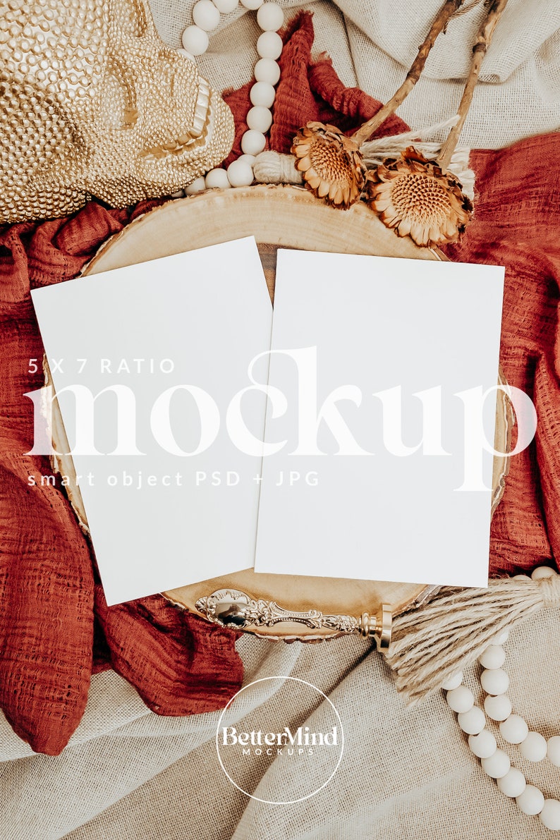 Boho Wedding Invitation Mockup | Layered Card Stationery Mockup ...