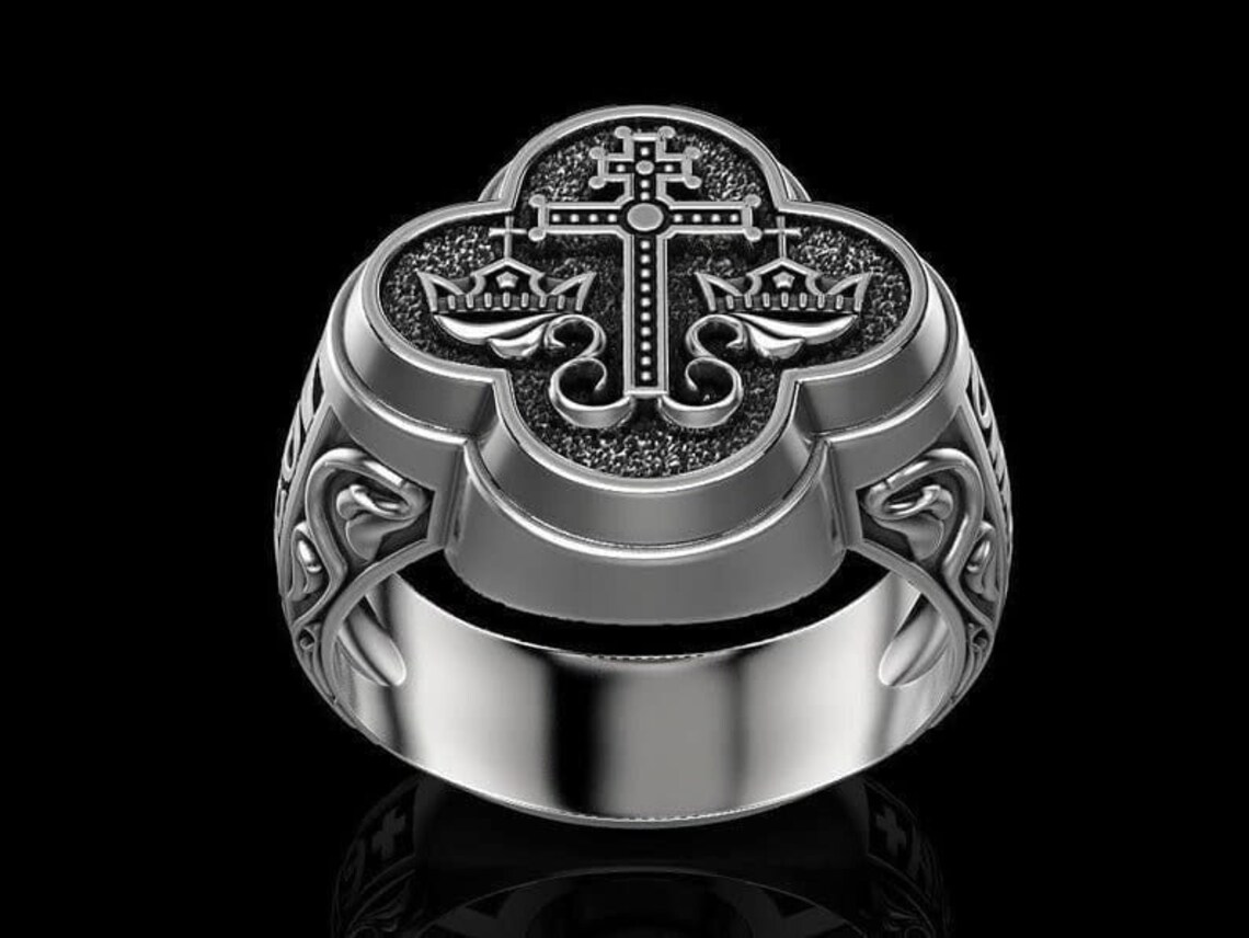Maltese Cross Baroque Pattern Signet Ring, 925 Sterling Silver Ring ...