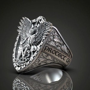 Silver Archangel Michael Signet Ring | Religious Men's Ring | Handmade ...