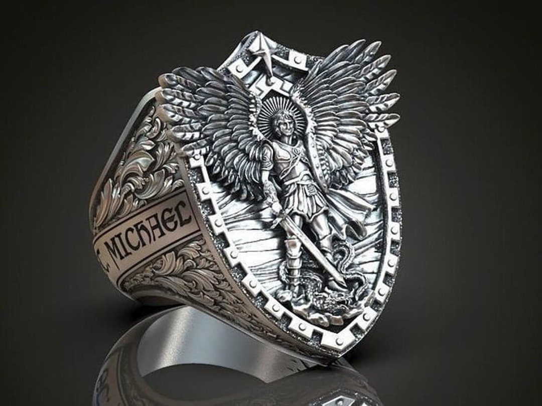 Silver Archangel Michael Signet Ring | Religious Men's Ring | Handmade ...