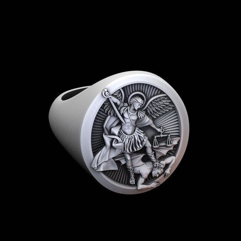 Silver Archangel Michael Signet Ring Religious Men's - Etsy