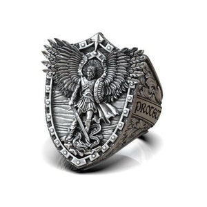 Silver Archangel Michael Signet Ring | Religious Men's Ring | Handmade ...