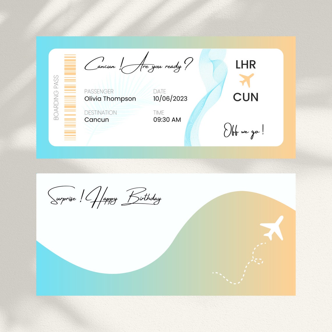 Editable Boarding Pass Template, Printable Flight Ticket, Digital ...