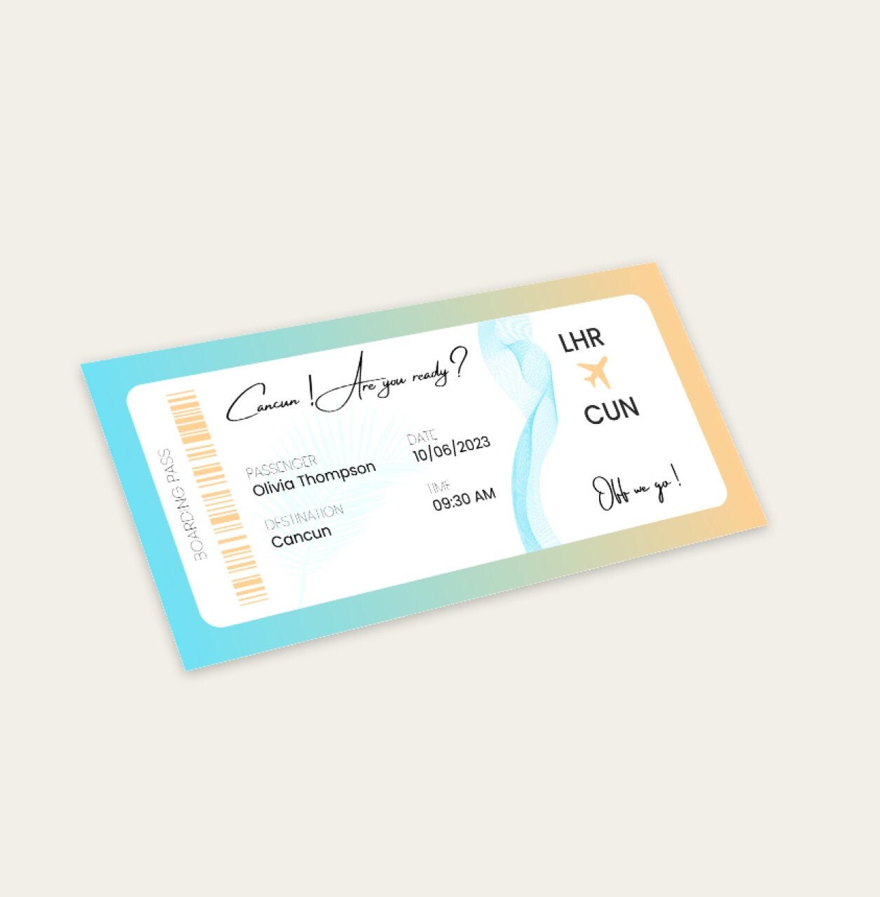 Editable Boarding Pass Template, Printable Flight Ticket, Digital ...