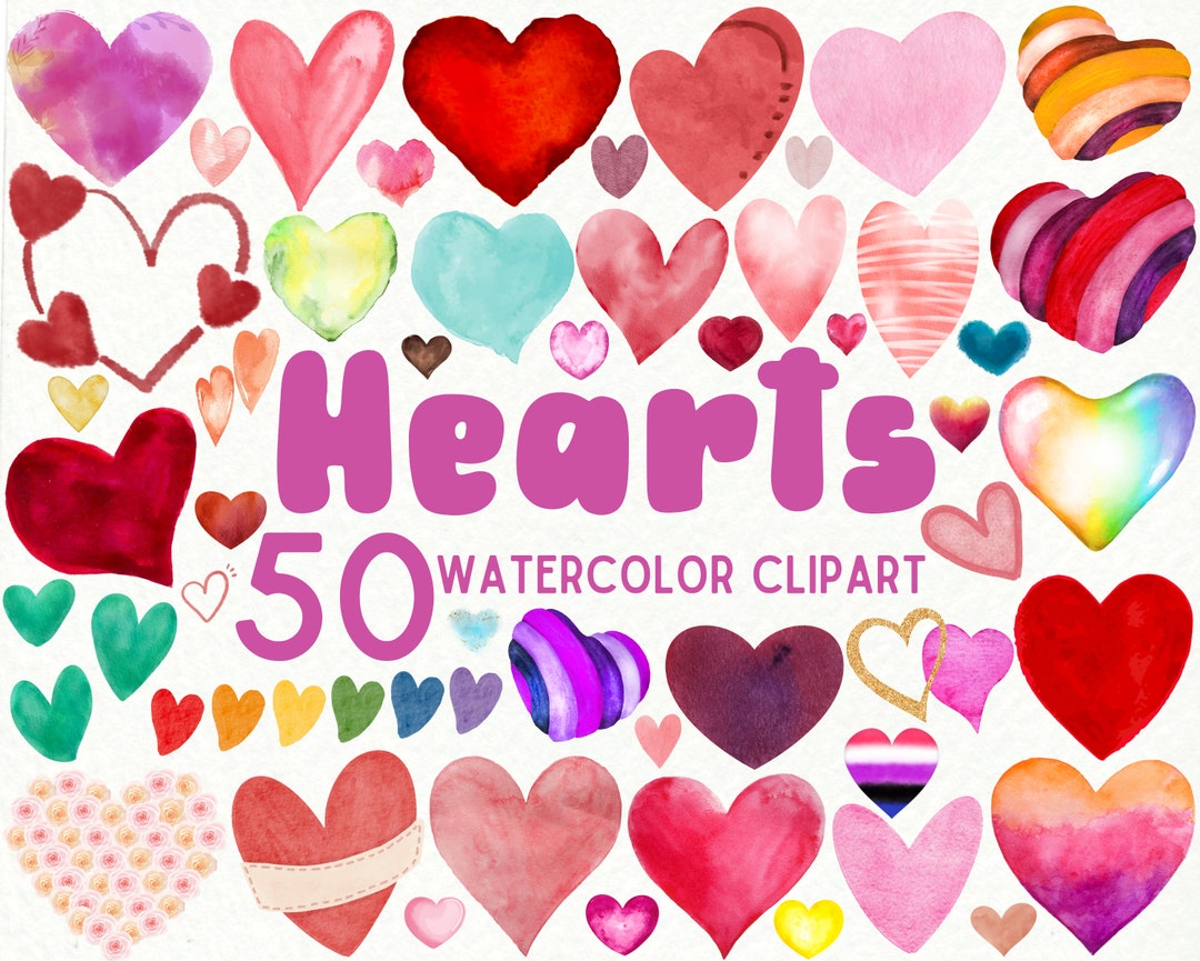 50 Hearts Clipart Bundle Watercolor Heart Png File Digital - Etsy