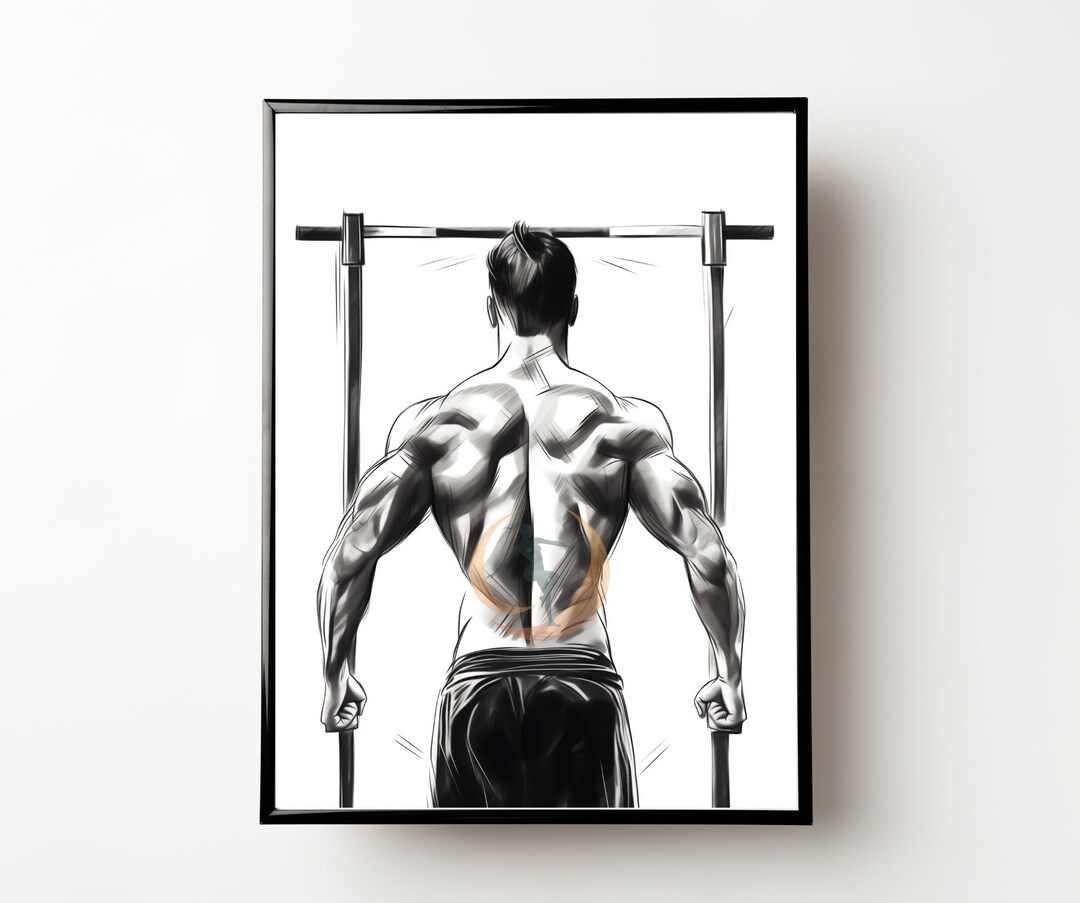 Male Athlete Back Muscle Gym Art Sketch for Home Gym Wall Decor Gift ...