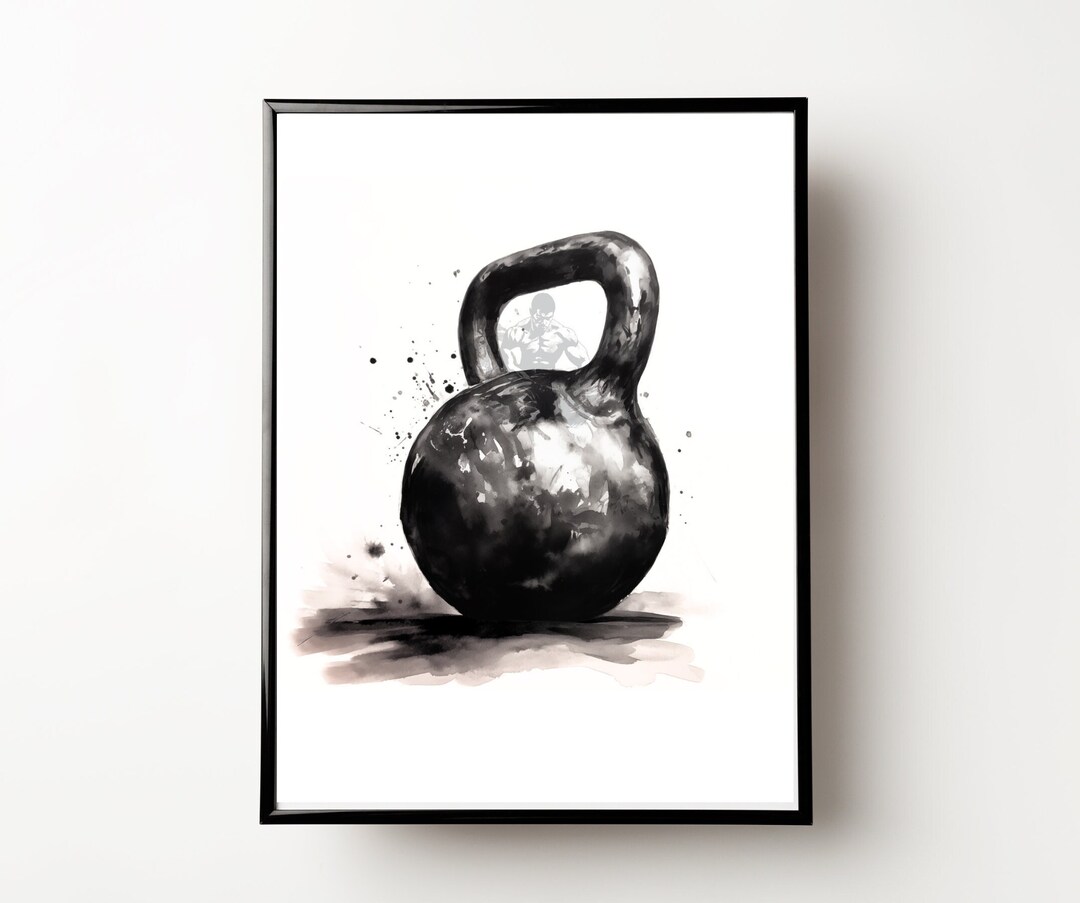 Rusty Kettlebell Art for Home Gym Wall Decor Japanese Ink Style Fitness ...