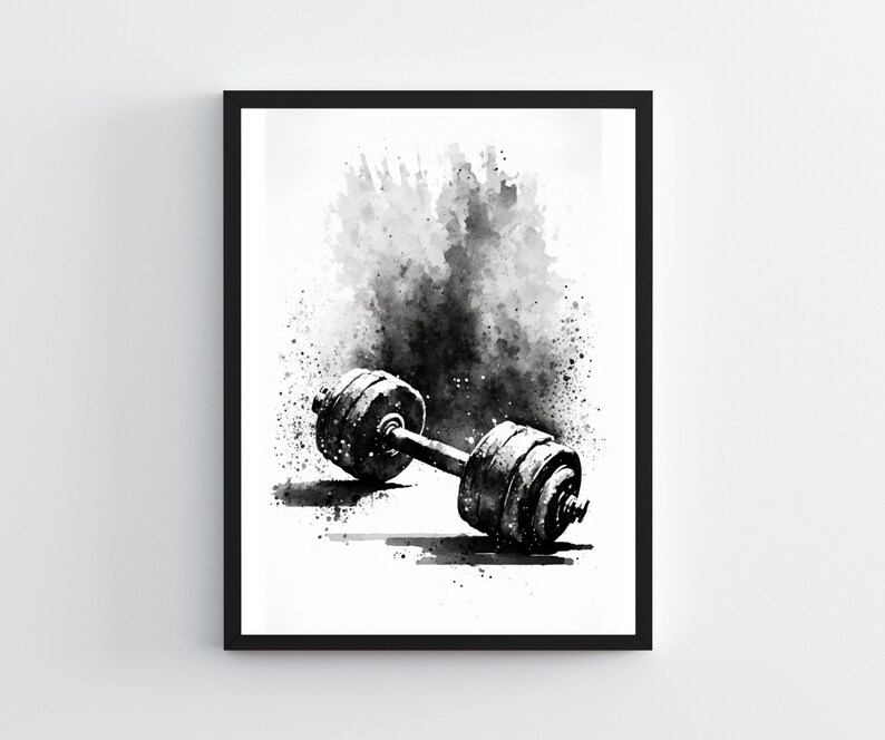 Dumbbell Gym Equipment Art for Home Gym Decor Dumbbell Ink Art Gym Wall ...