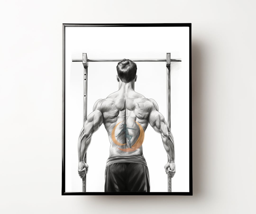 Male Athlete Back Muscle Sketch Art Decor for Home Gym Wall Hanging ...
