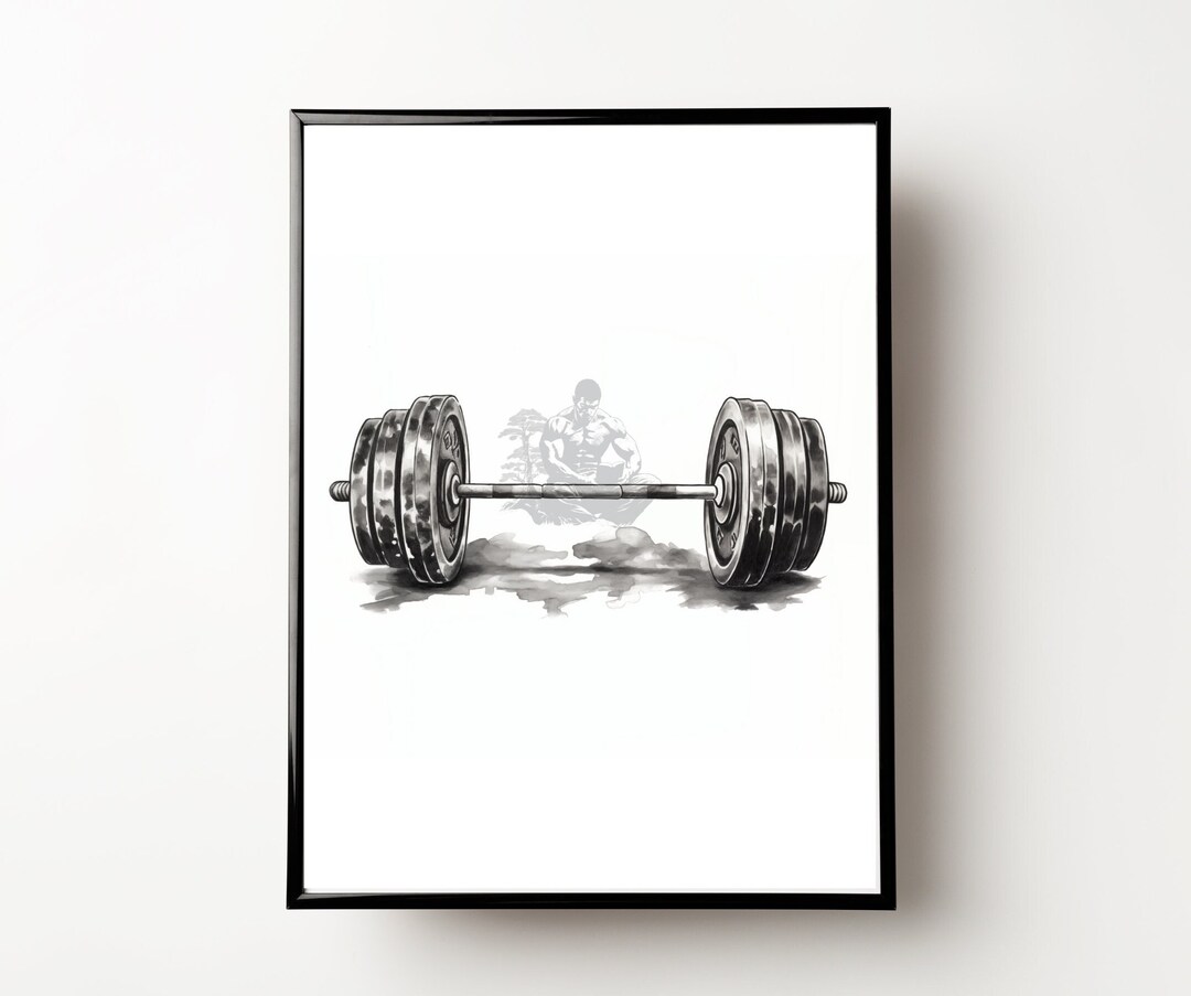 Barbell Gym Equipment Drawing Art for Home Gym Wall Art Gift for ...