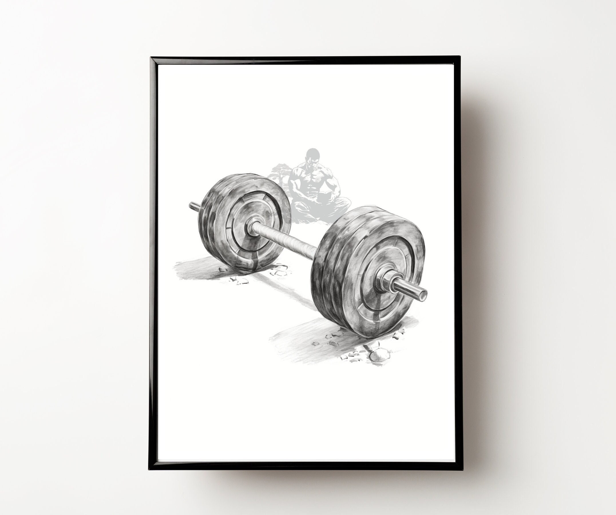 Barbell Equipment Drawing Sketch for Home Gym Wall Hanging Art Gift for ...