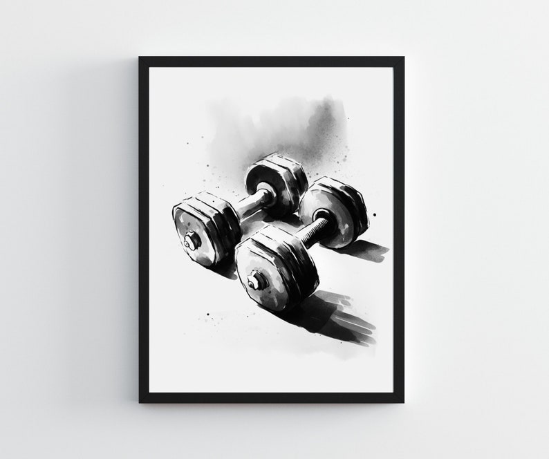 Dumbbells Wall Decor Art for Home Gym Dumbbell Pair Ink Art Wall ...