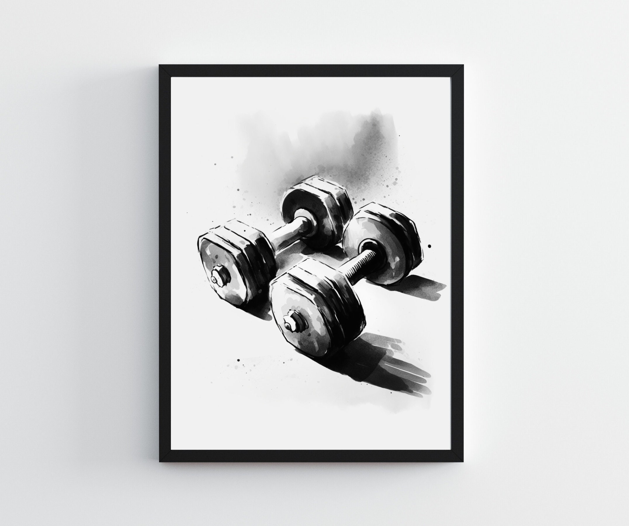 Dumbbells Wall Decor Art for Home Gym Dumbbell Pair Ink Art Wall ...
