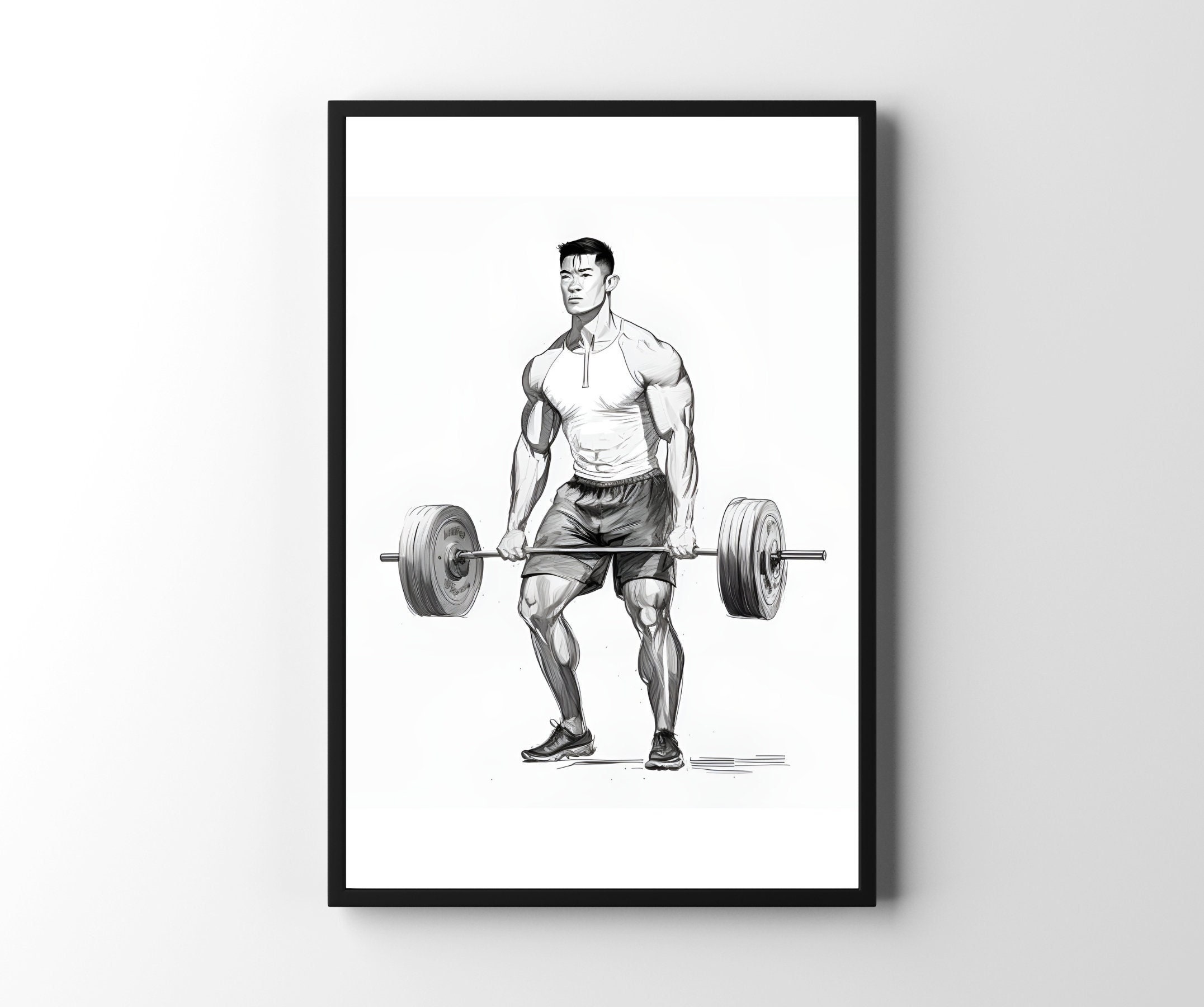 Deadlift Male Weight Lifter Pencil Sketch Drawing Style Bodybuilder Man ...