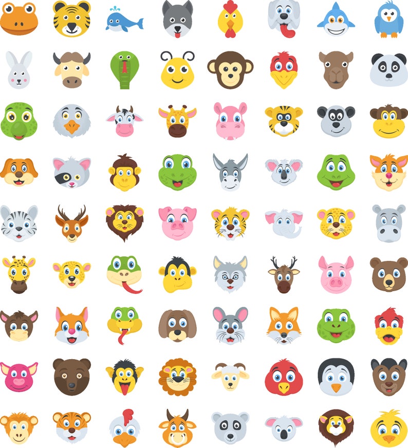 Kawaii Cute Animal Head/faces Clipart SVG Bundle, Digital Vector File ...
