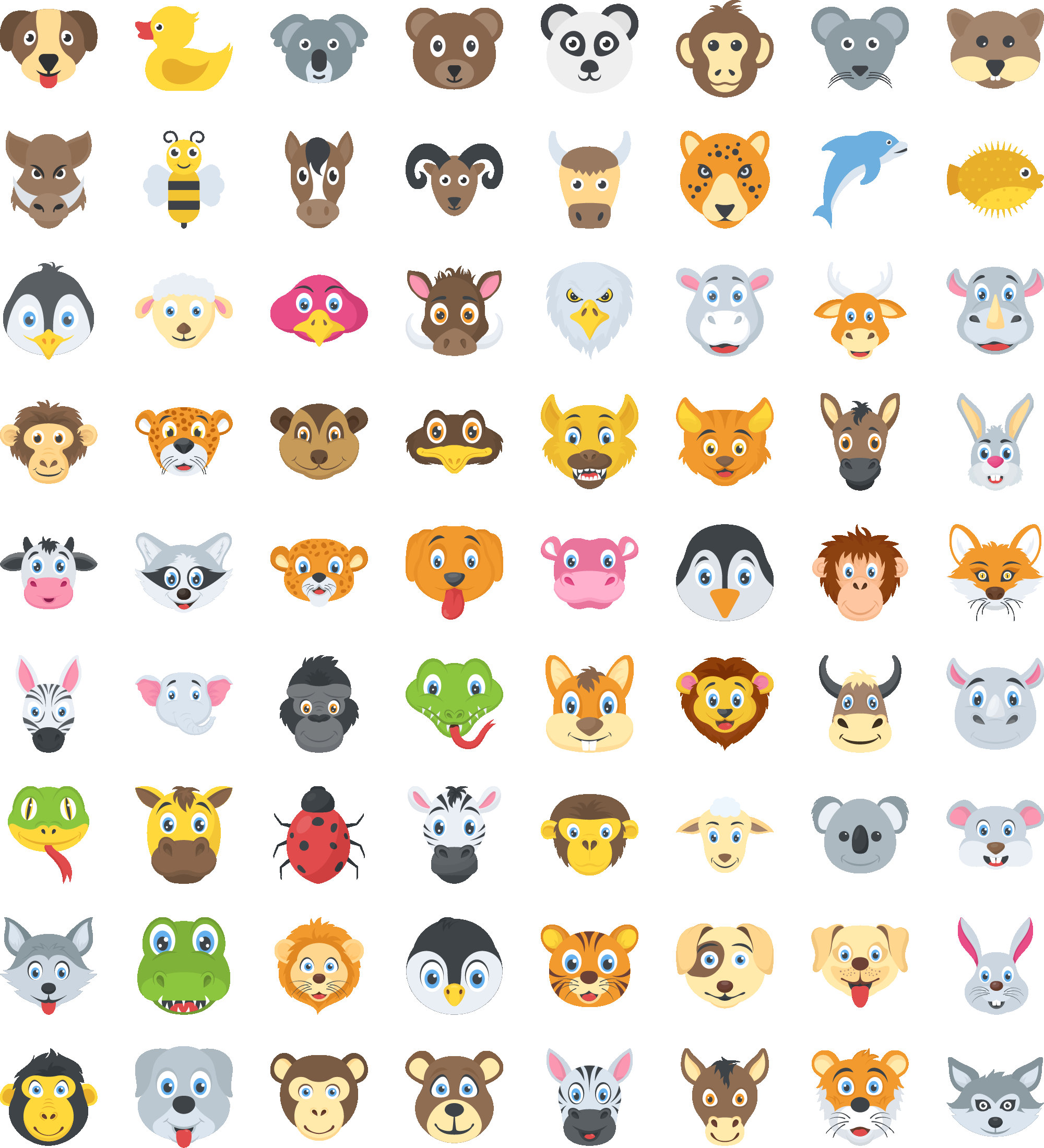 Kawaii Cute Animal Head/faces Clipart SVG Bundle, Digital Vector File ...