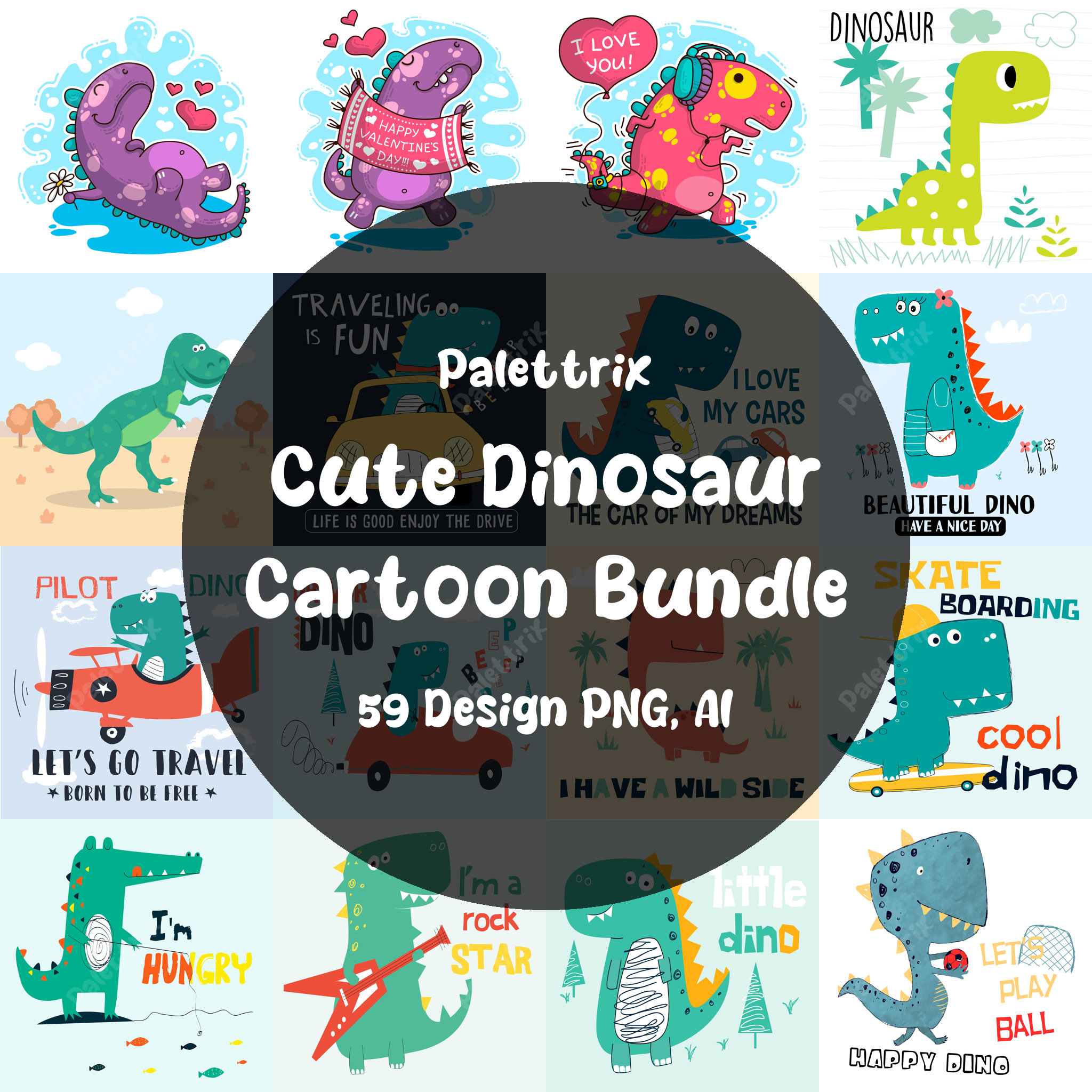 59 Cute Dinosaur Cartoon Bundle Images, Cute Dino, Cute Dino Art, AI ...