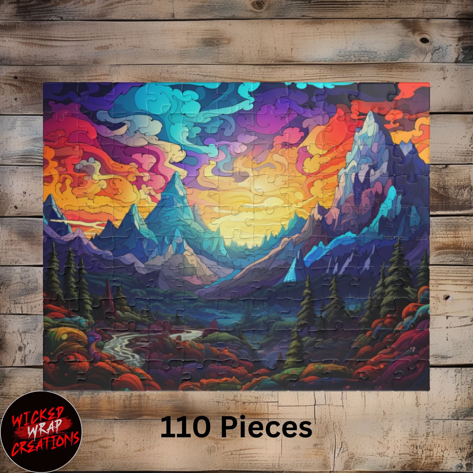 Colorful Mountain Sunset Scene Puzzle, Vibrant Landscape Jigsaw, Family ...