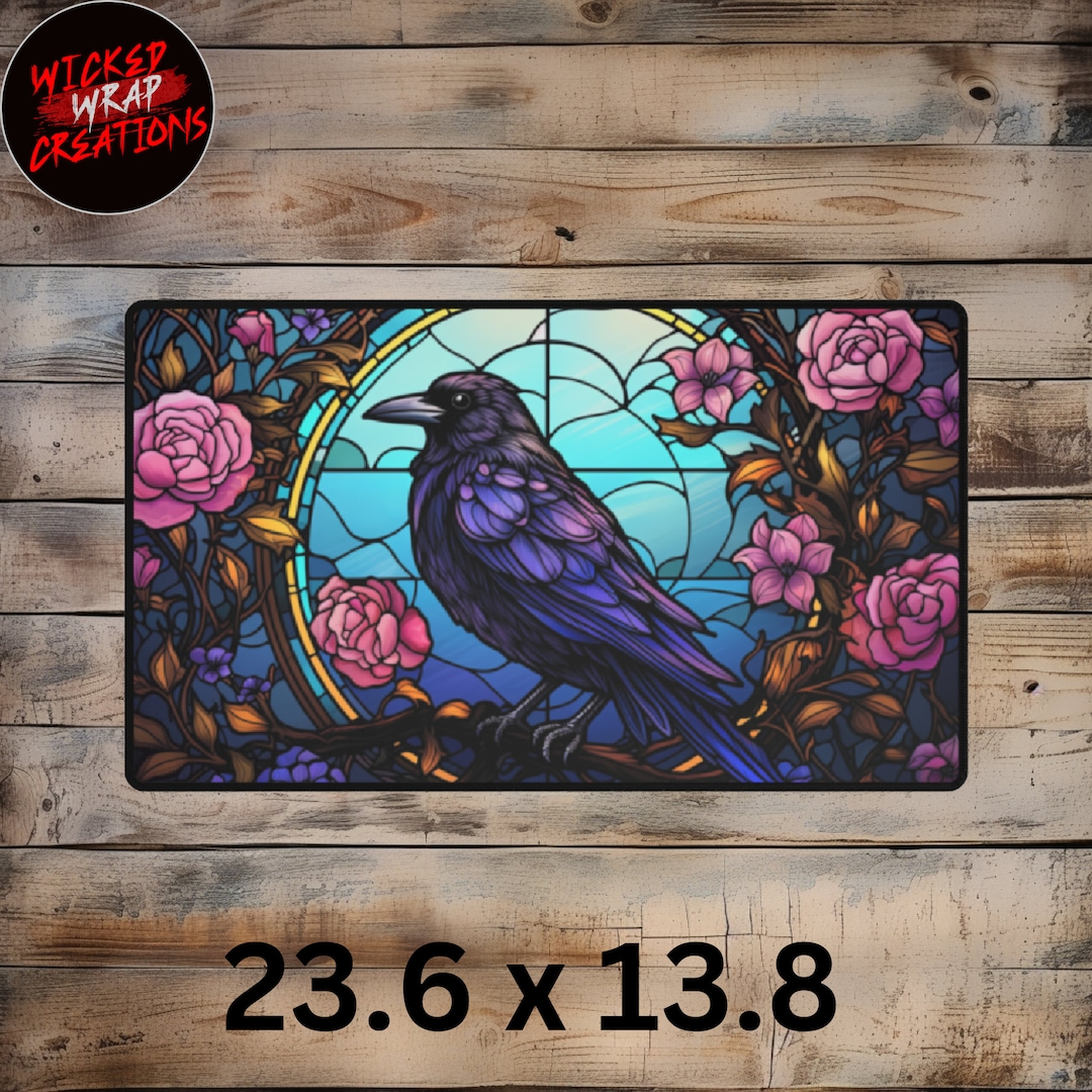 Stained Glass Raven Lorcana Playmat, MTG Gaming Accessories, Card Game ...