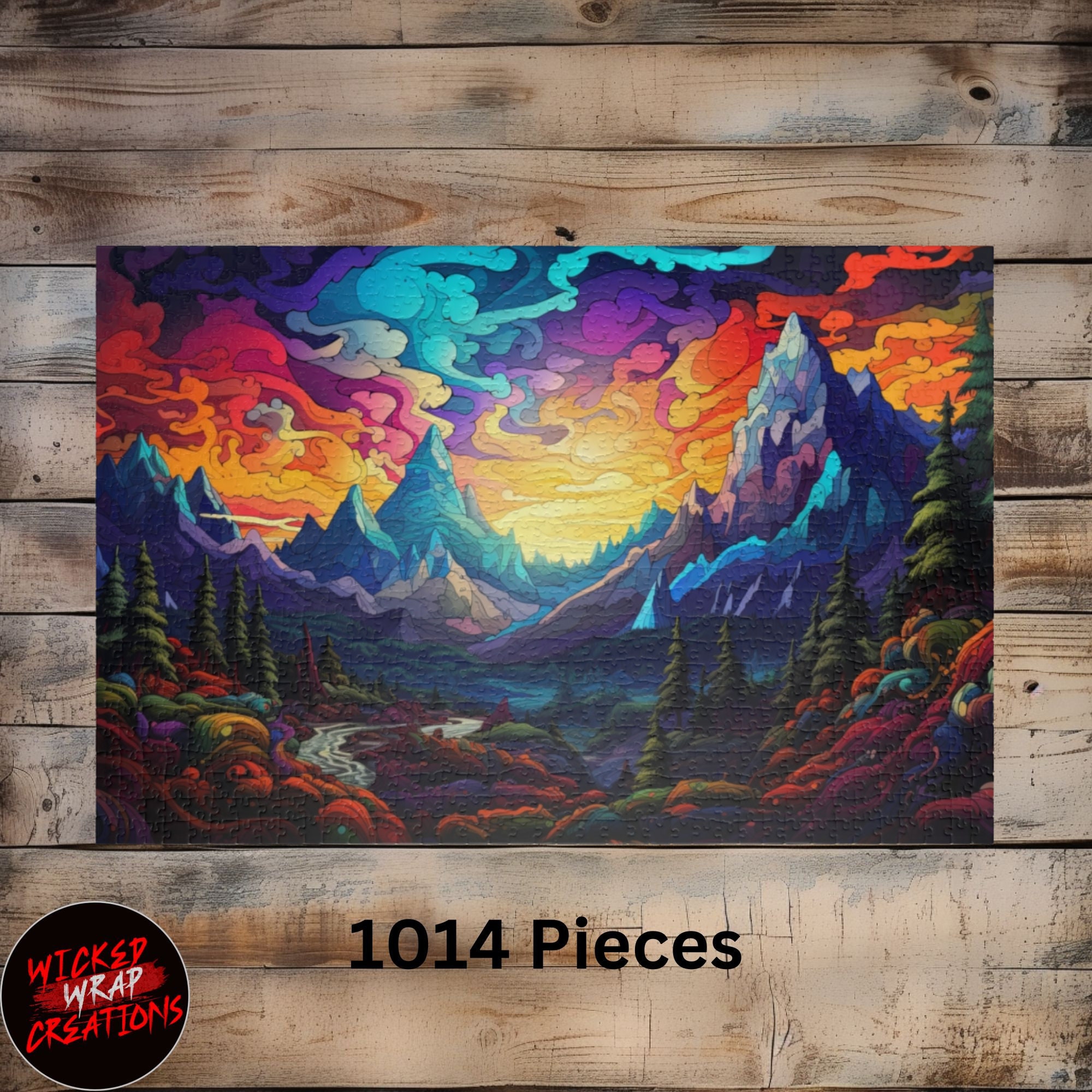 Colorful Mountain Sunset Scene Puzzle, Vibrant Landscape Jigsaw, Family ...
