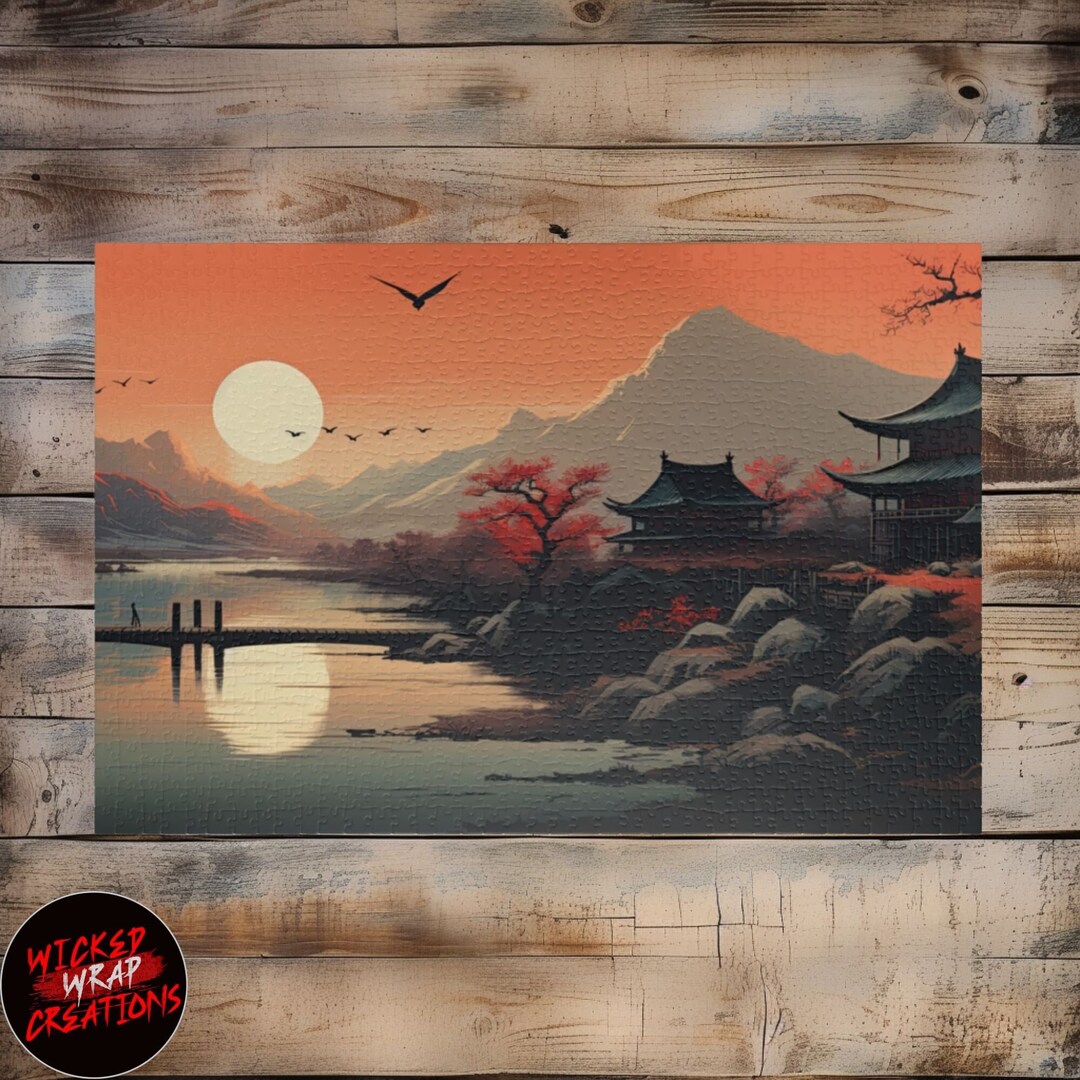 Japanese Landscape Puzzle, Serene Mount Fuji Sunset Jigsaw, Golden Hour ...