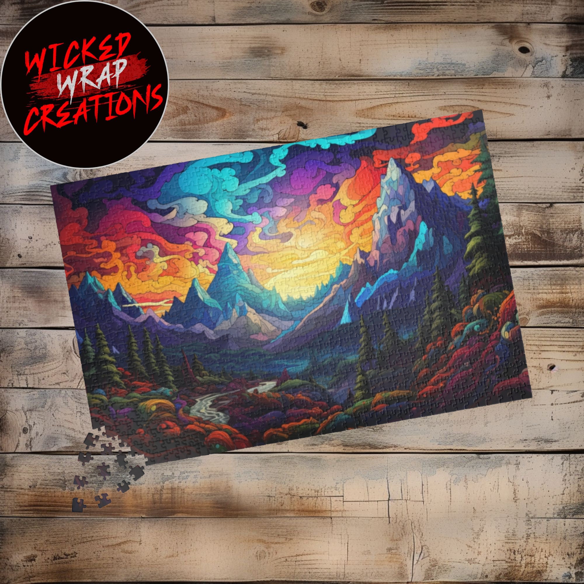 Colorful Mountain Sunset Scene Puzzle, Vibrant Landscape Jigsaw, Family ...