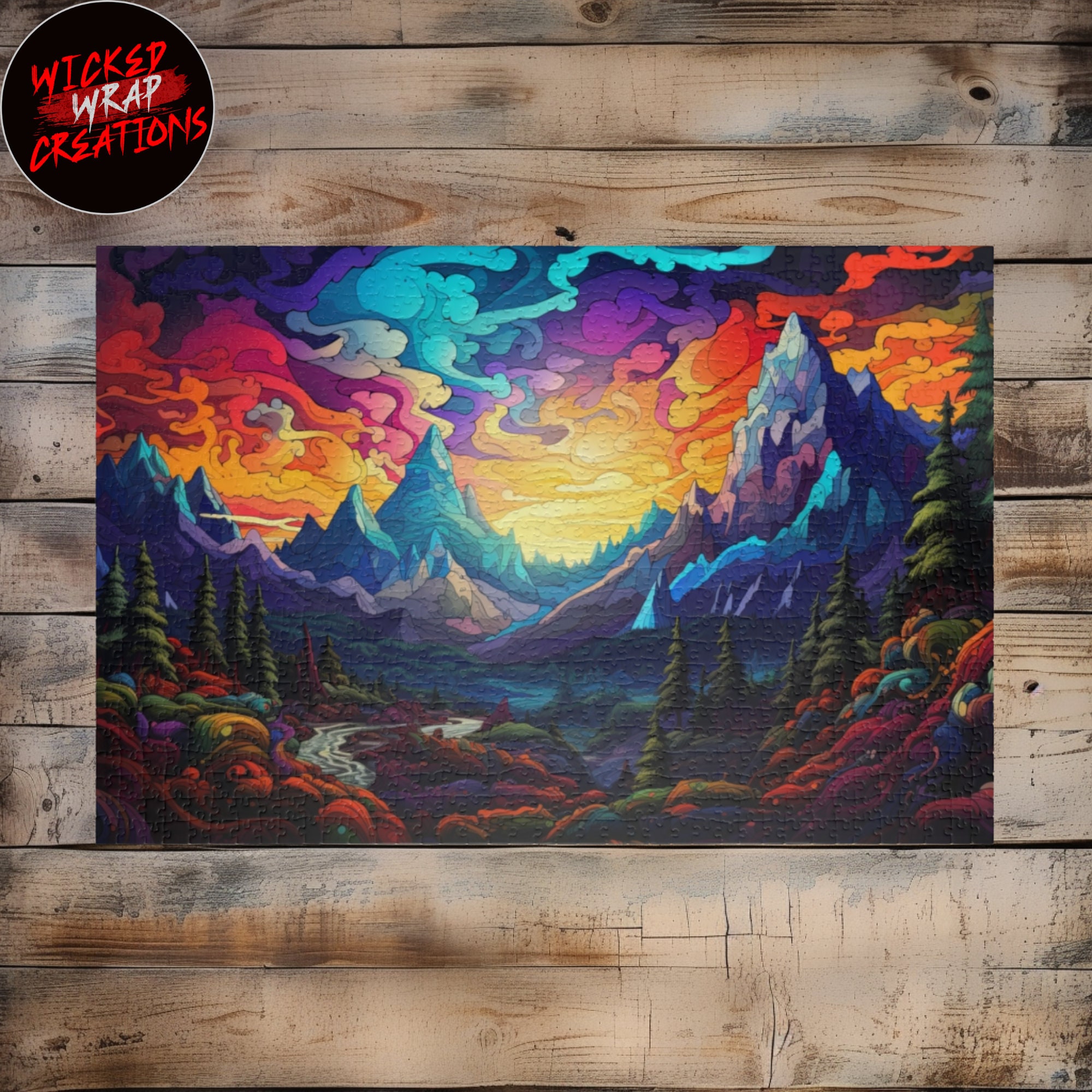 Colorful Mountain Sunset Scene Puzzle, Vibrant Landscape Jigsaw, Family ...