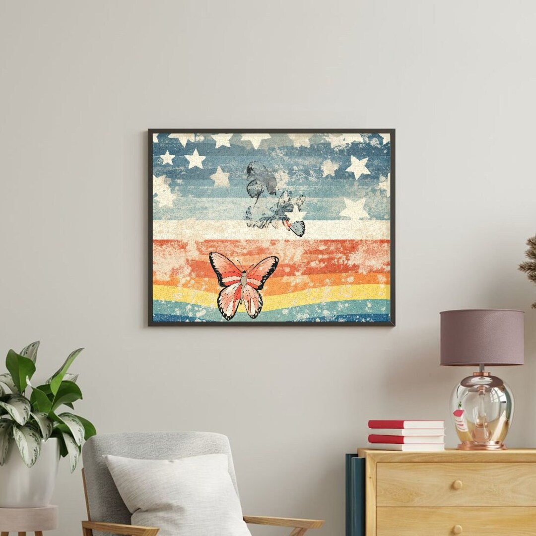 Vintage American Flag Paint by Numbers Kit, Canvas Wall Art With ...