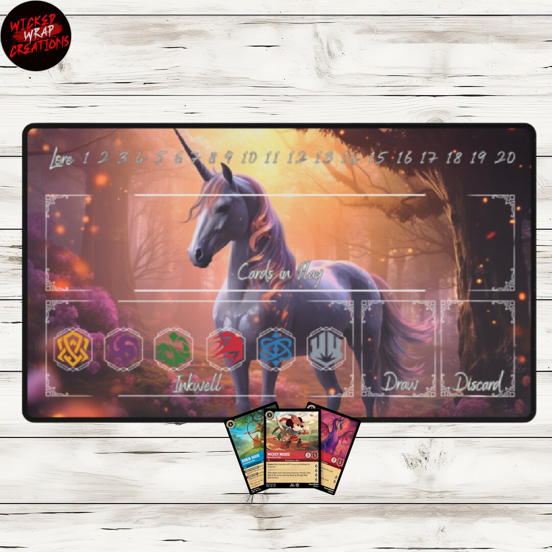 Fantasy Unicorn Lorcana Playmat With Zones, Magical Creature Card Game ...