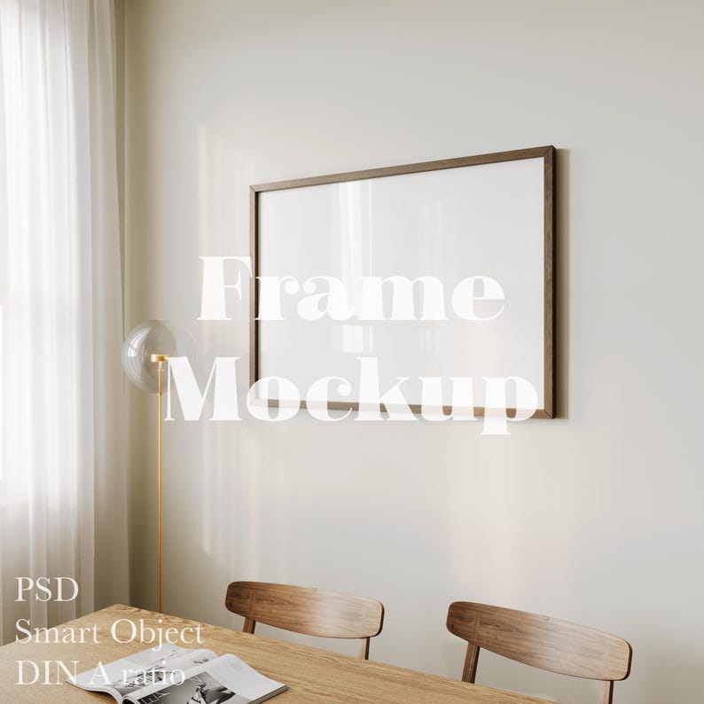 Frame Mockup PSD | Horizontal Poster | Sunny Dining Room (digital ...