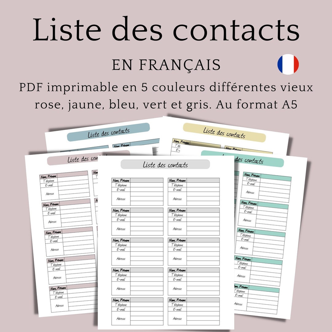 Address Book in A5 Format Printable in French - Etsy
