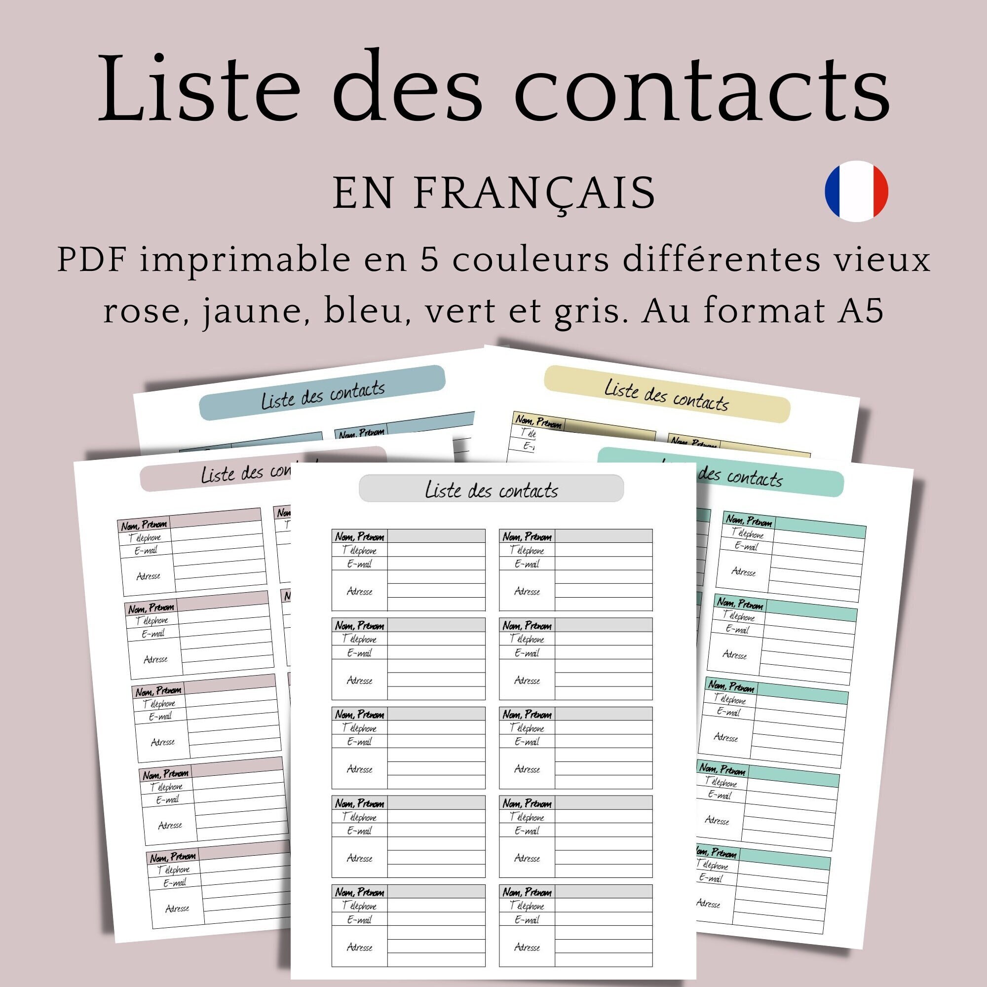 Address Book in A5 Format Printable in French - Etsy