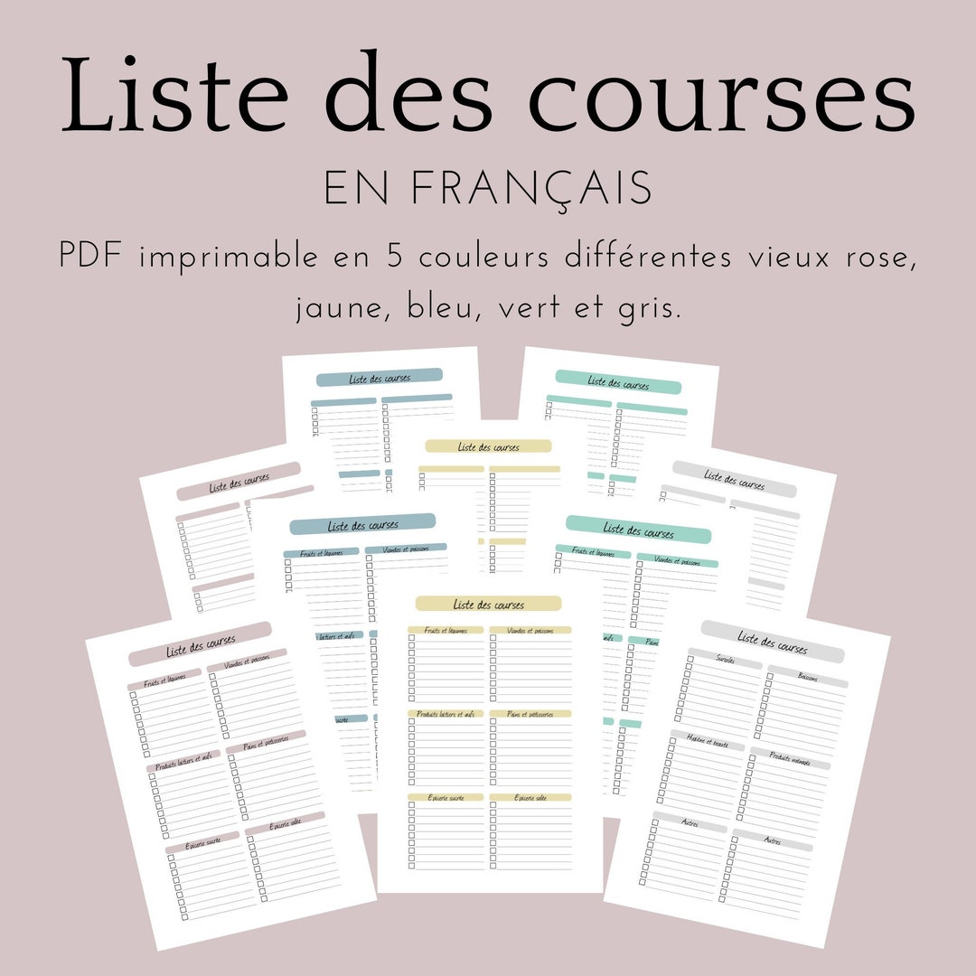 Liste Des Courses Imprimable En Français - Etsy